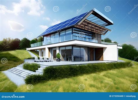 Classical Hi Tech Modern House With Solar Panels On The Roof Top