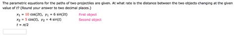 solved the parametric equations for the paths of two