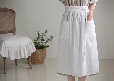 프렌치 워싱 린넨 코튼 반 하프 프릴 허리 롱 앞치마 주방 카페 플로리스트 공방 에이프런