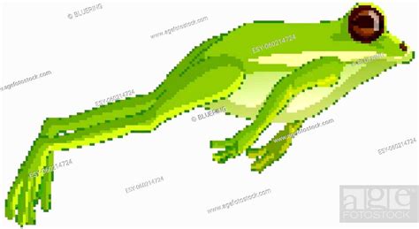 Green Tree Frog Jumping Isolated On White Background Illustration