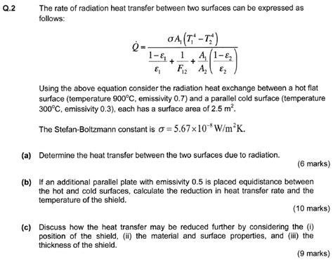 Solved The Rate Of Radiation Heat Transfer Between Two