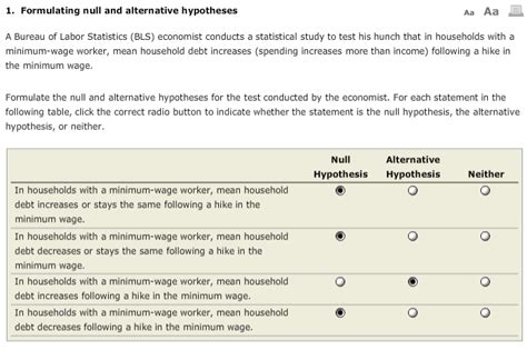 Solved 1 Formulating Null And Alternative Hypotheses Aa A