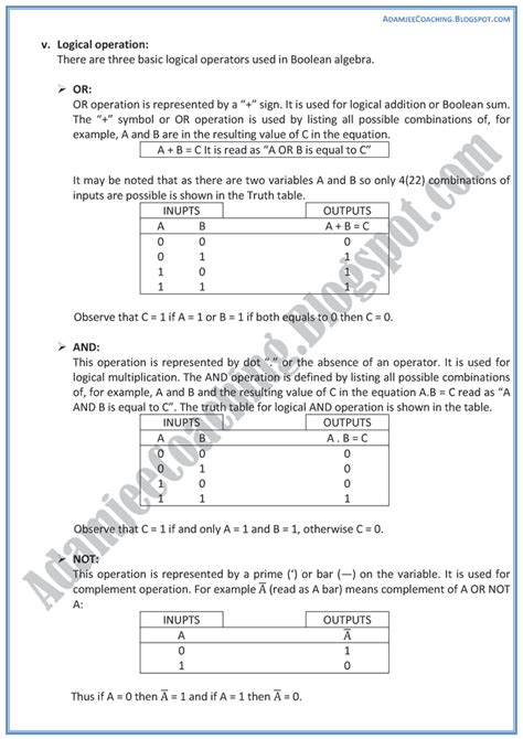 Adamjee Coaching Boolean Algebra Descriptive Question Answers Computer Ix