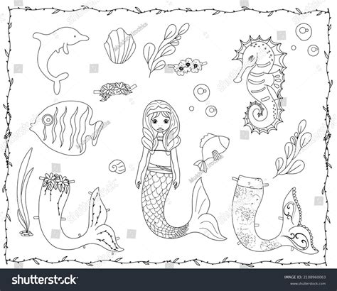 Coloring Pages Mermaid Paper Doll Vector Stok Vektör Telifsiz