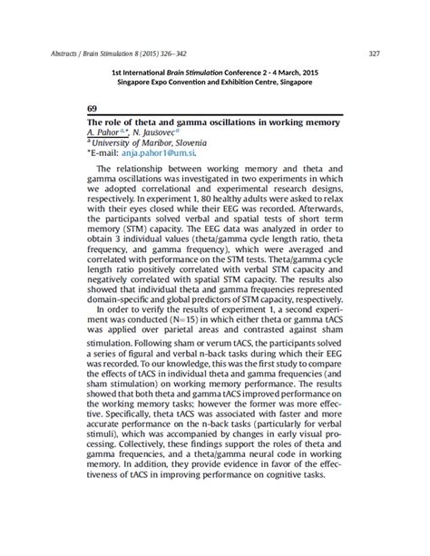 Pdf The Role Of Theta And Gamma Oscillations In Working Memory