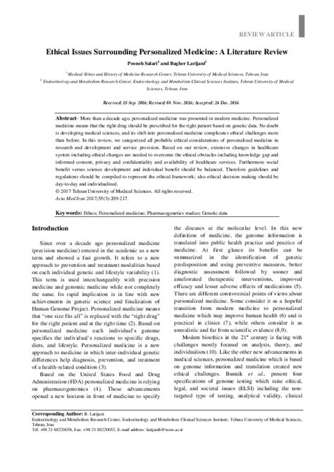 Pdf Ethical Issues Surrounding Personalized Medicine A Literature Review