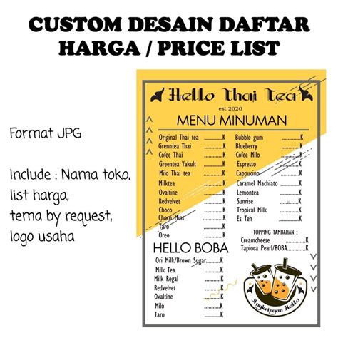 Contoh List Harga Koleksi Gambar