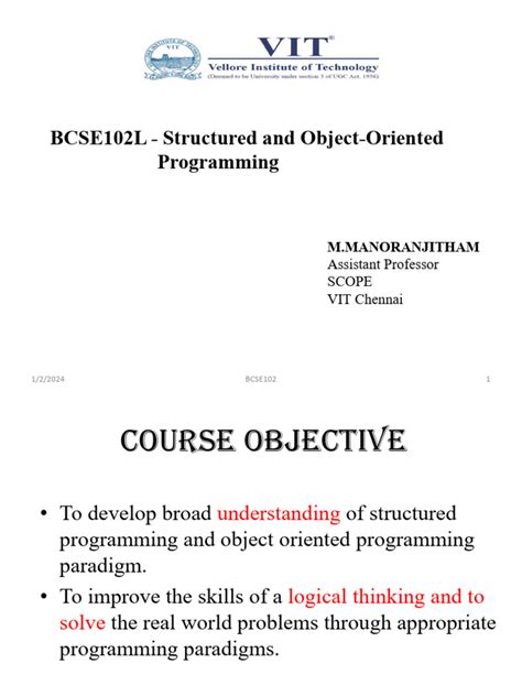 BCSE102 Intro Session | PDF | Object Oriented Programming | Computer ...