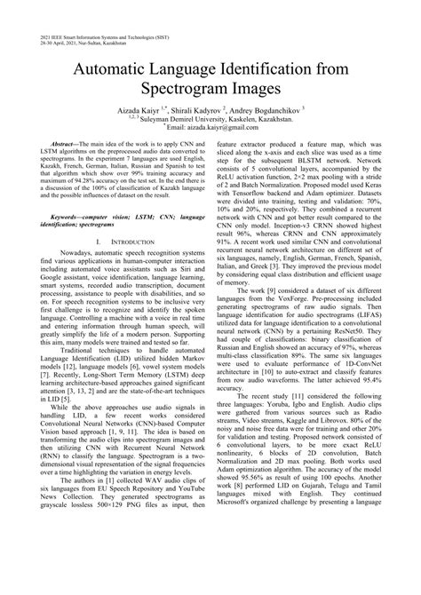 PDF Automatic Language Identification From Spectorgam Images