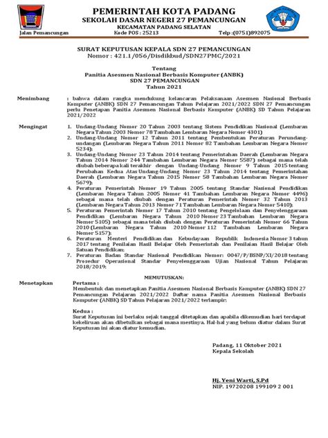 Contoh Sk Panitia Anbk Pdf