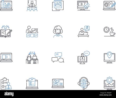 Telework Arrangement Line Icons Collection Flexibility Productivity Remote Efficiency