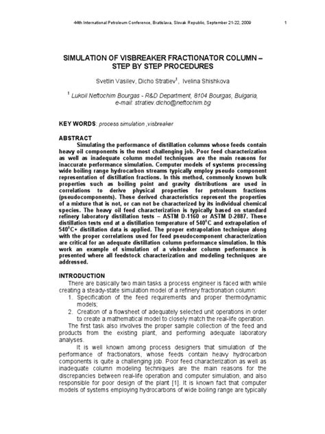 Simulation Of Visbreaker Fractionator Column Performance Through Proper