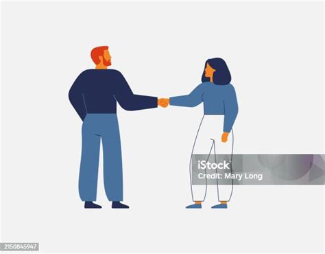 남자와 여자가 악수한다 서로 인사하는 사업가들 동료 간의 환영 제스처 계약서에 대한 스톡 벡터 아트 및 기타 이미지 계약서