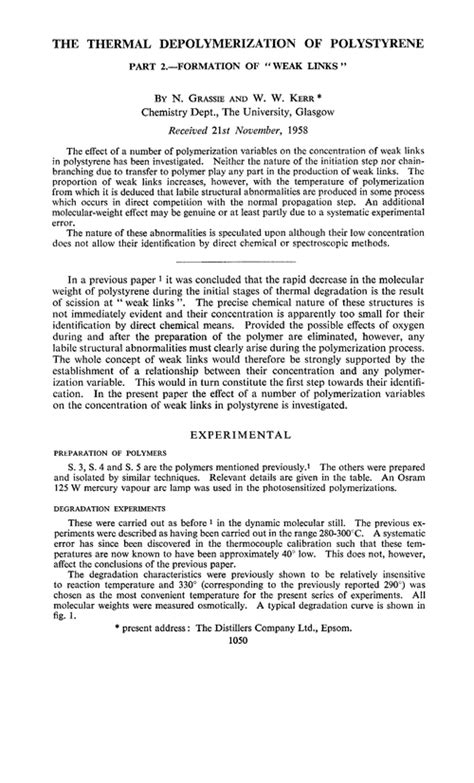The Thermal Depolymerization Of Polystyrene Part 2—formation Of “weak