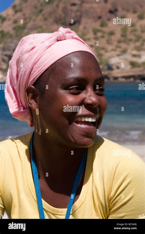 Portrait Of Laughing Dark Skinned Woman Tarrafal Santiago Cabo Verde