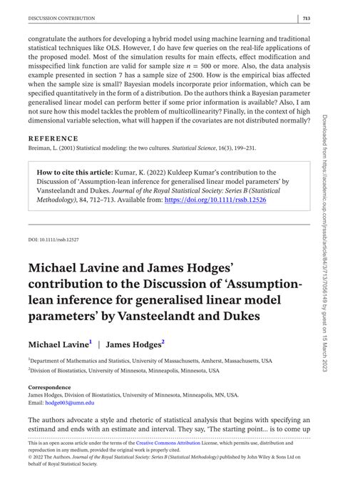 pdf michael lavine and james hodges contribution to the discussion