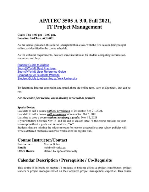 York University Itec 3505 Apitec 3505 A 30 Fall 2021 It Project