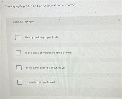 Solved The Aggregate Production Plan Choose All That Are