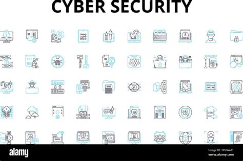 Cyber Security Linear Icons Set Encryption Firewall Phishing Malware Cybercrime Breach