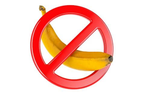 Plátano con representación 3d de señal prohibida Foto Premium