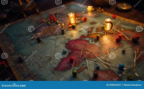 A World Map With Pins Photo Realistic Illustration Generative AI Stock Illustration