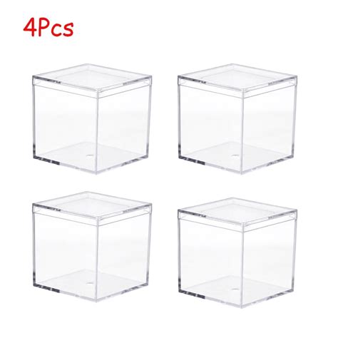Lngoor 4pcs Clear Acrylic Plastic Square Cube Small Plastic Square