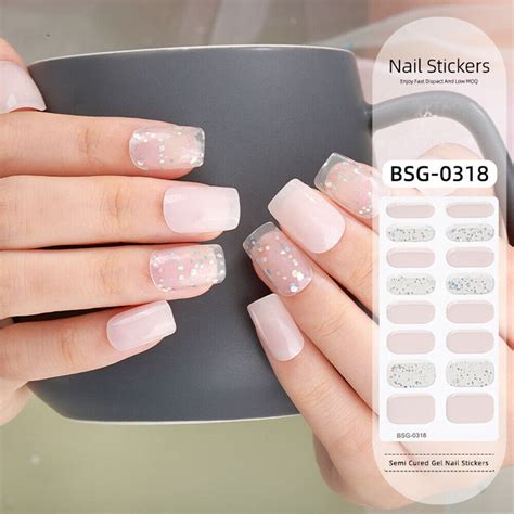 16 Uv Semi Cured Gel Nail Stickers Strips Wraps Uvled Lamp Required