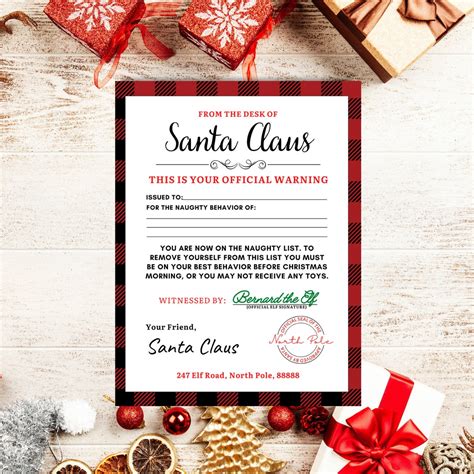 Santa Warning Letter Printable Naughty List Certificate Etsy