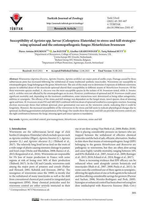 Pdf Susceptibility Of Agriotes Spp Larvae Coleoptera Elateridae
