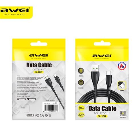 Awei CL 115T 1000mm Charging Data Cable For Type C 2 4A Price In BD BlackBud