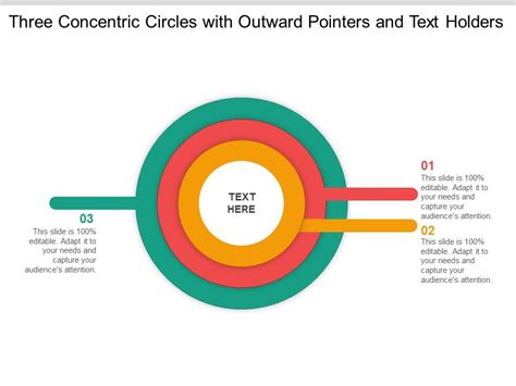 three concentric circles with outward pointers and text holders ppt