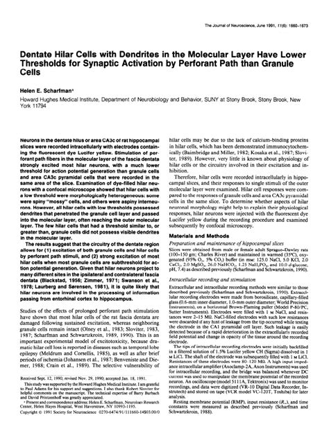 Pdf Dentate Hilar Cells With Dendrites In The Molecular Layer Have Lower Tresholds For