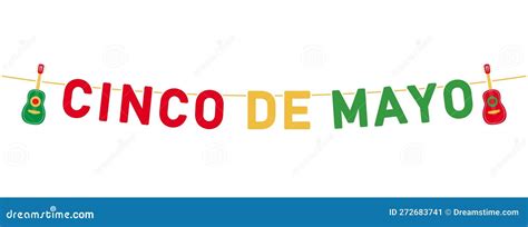 Cinco De Mayo Letters With Guitar Hanging On A String Colorful Banner