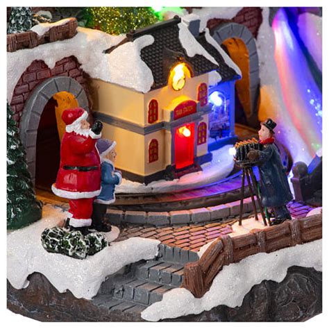 Animated Christmas Village With Little Train And Moving Car 30x40x25 Cm