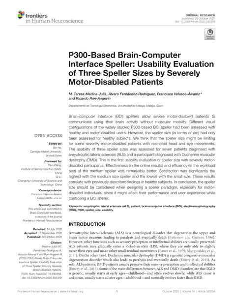 Pdf P300 Based Brain Computer Interface Speller Usability Evaluation