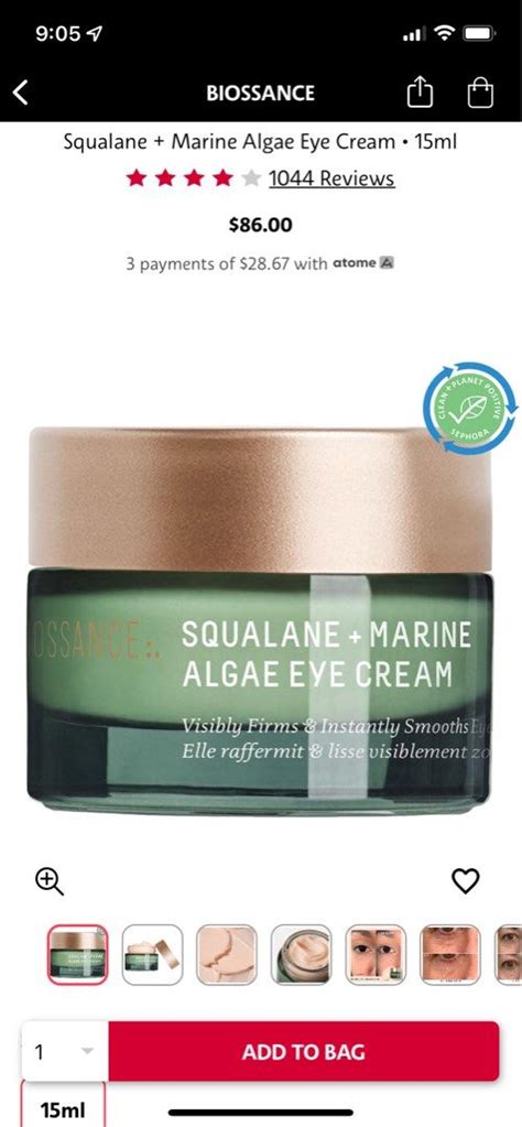 Full Size Biossance Squalane Marine Algae Eye Cream 15ml Beauty