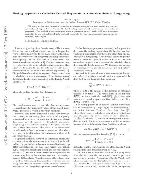 Pdf Scaling Approach To Calculate Critical Exponents In Anomalous Surface Roughening