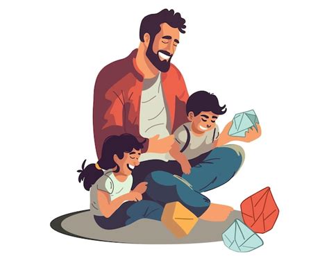 Un Père Heureux Jouant Avec Son Fils Et Sa Fille Le Jour Du Père