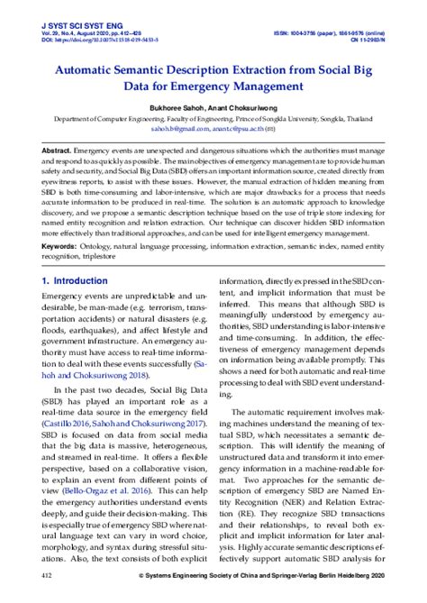 Pdf Automatic Semantic Description Extraction From Social Big Data For Emergency Management