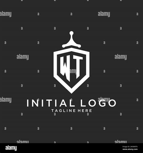 WT Monogram Logo Initial With Shield Guard Shape Design Ideas Stock