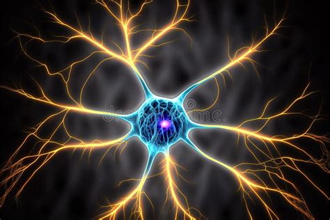 Nerve Cell With Dendrites Macro View Of Neuron Inside Brain Generative Ai Stock Illustration