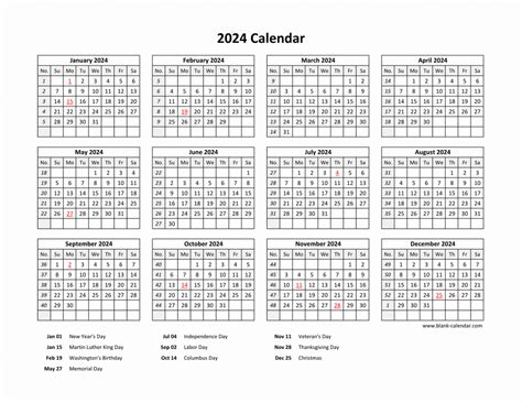 2024 Printable Calendar One Page With Holidays Printable Free