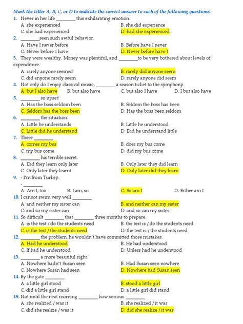 Mastering English Grammar Multiple Choice Questions On Correct Usage