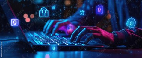Cyber Hacker Typing Code In Dark Room With Ai Chatbot Protecting