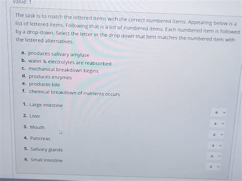 Solved Value The Task Is To Match The Lettered Items With Chegg