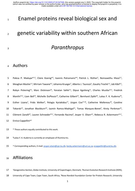 Pdf Enamel Proteins Reveal Biological Sex And 1 Genetic Variability