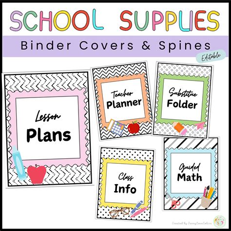 School Suplies Theme Binder Covers Editable Classroom Decor Etsy