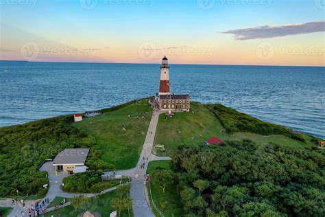 Aerial View Of Montauk Lighthouse And Beach In Long Island New York