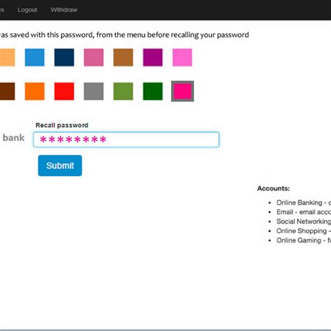 example screenshot of the password recall page for the preselected and