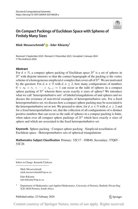 Pdf On Compact Packings Of Euclidean Space With Spheres Of Finitely Many Sizes